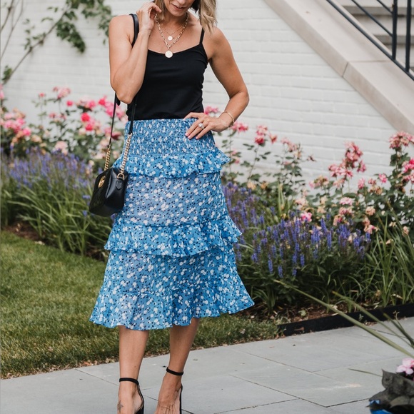 MAJORELLE | Skirts | Majorelle Everly Midi Skirt Blue Floral | Poshmark